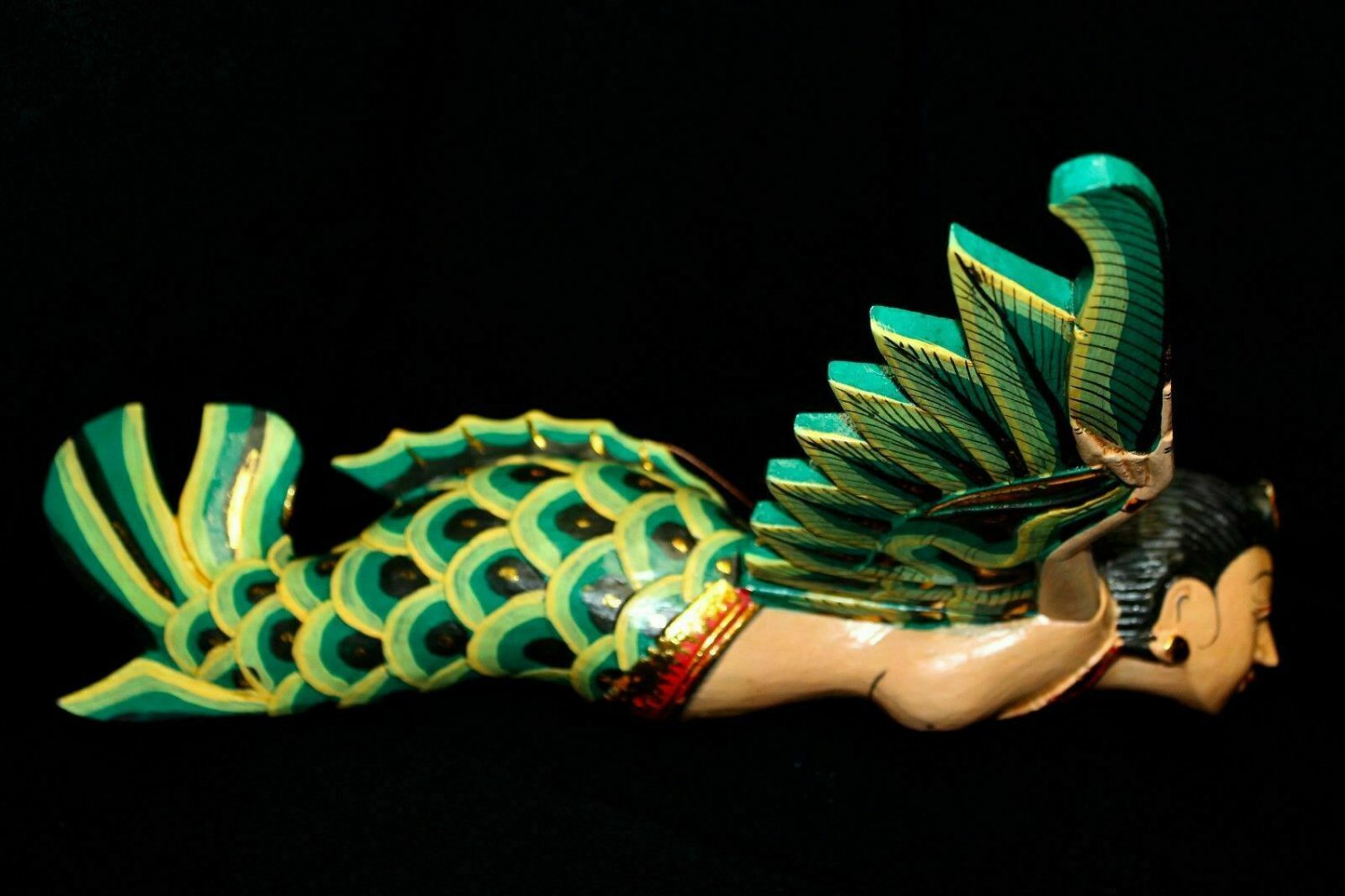 Bali Winged Flying Mermaid Mobile Spiritchaser Carved wood Balinese art 15"