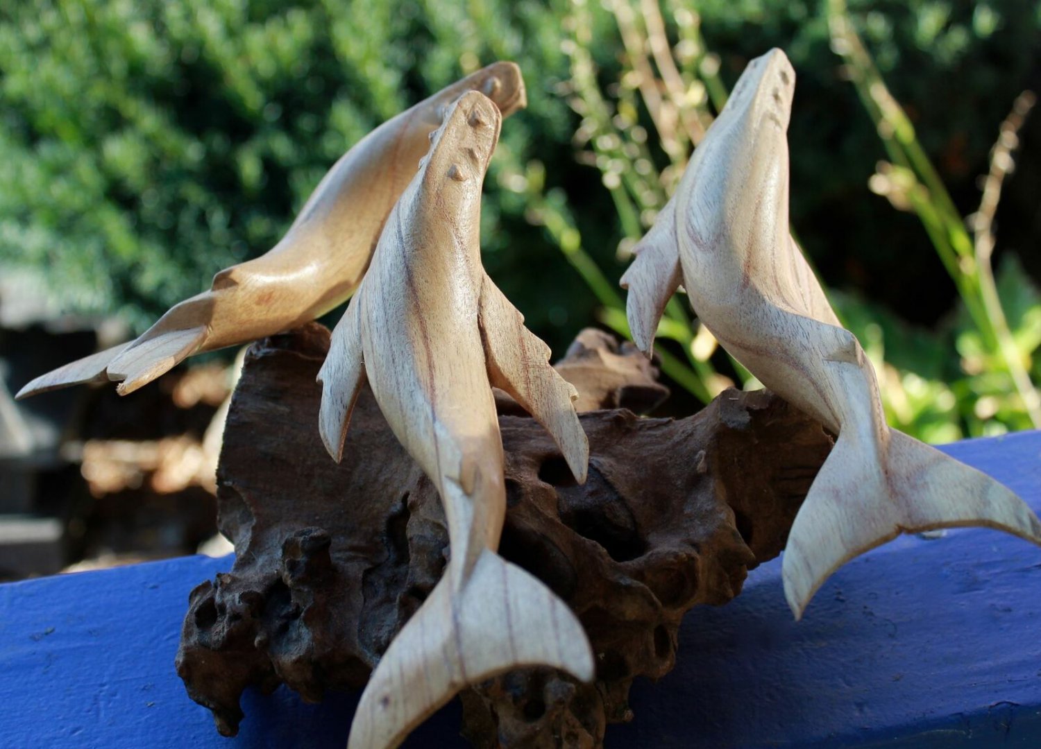 Humpback Whale Pod Sculpture Marine Life Handmade Parasite Wood carving ...