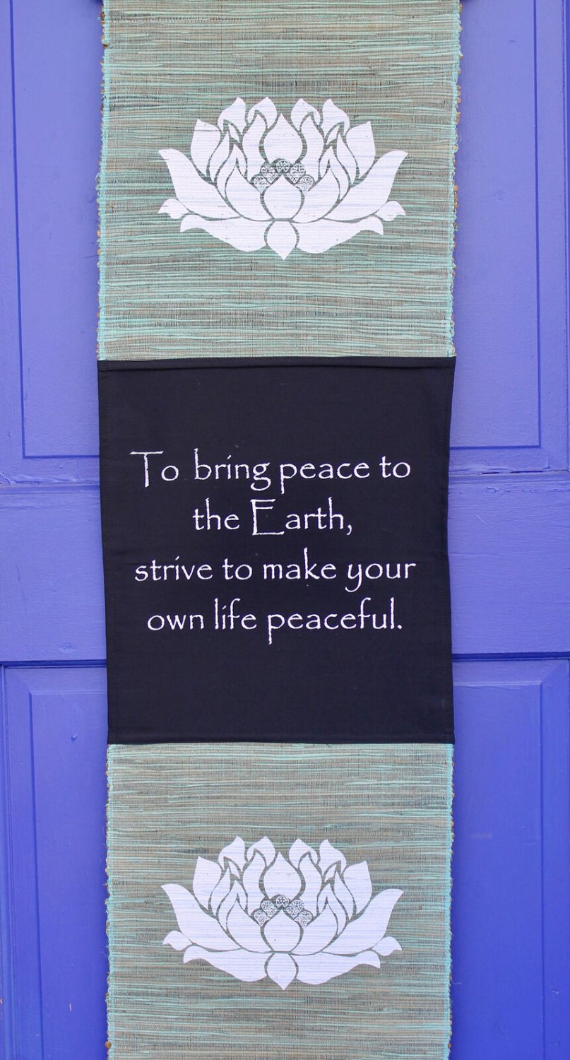Positive Affirmation Wall Hanging Banner Peace on Earth Lotus Handmade ...
