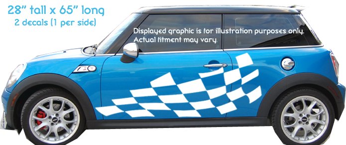 Wavy checkered flag graphics decals decal Mini Cooper