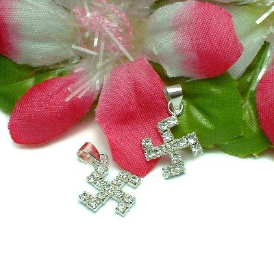 925 STERLING SILVER CUBIC ZIRCONIA SWASTIKA CHARM / PENDANT