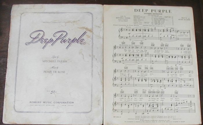 DEEP PURPLE SHEET MUSIC 1939 PETER DE ROSE MITCH PARISH