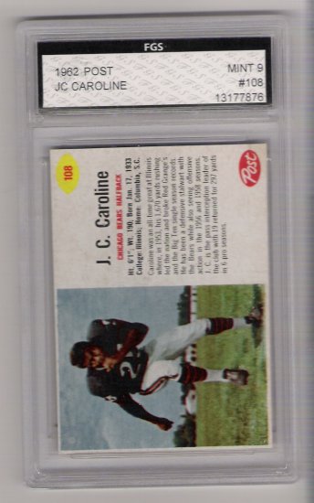 1962 POST J.C. CAROLINE BEARS CARD GRADED FGS 9!