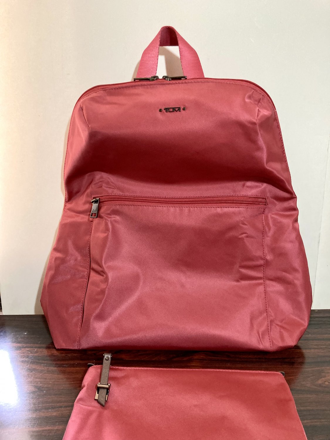 Tumi Just In Case Backpack with zip carry pouch pink coral fuschia rose ...