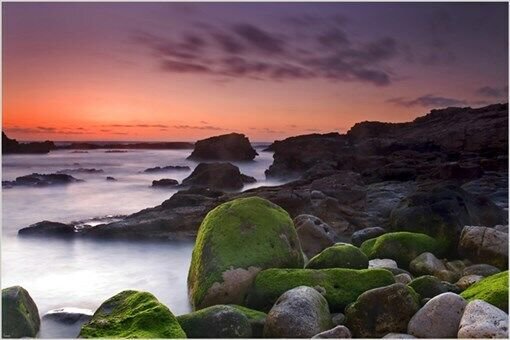 BEAUTIFUL LANDSCAPE POSTER rocks ocean sunset sky COLORFUL COLLECTORS 20x30