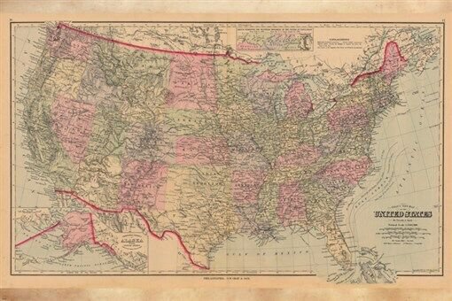 1884 MAP OF THE UNITED STATES poster educational HISTORIC colorful 20x30