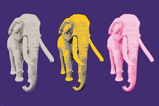 PASTEL ELEPHANTS pop art poster COLORFUL SYMBOLIC one-of-a-kind animal ...