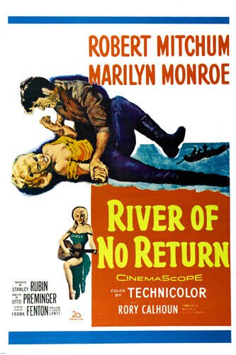 RIVER of no RETURN movie poster MONROE & MITCHUM action water TRAGEDY 20x30