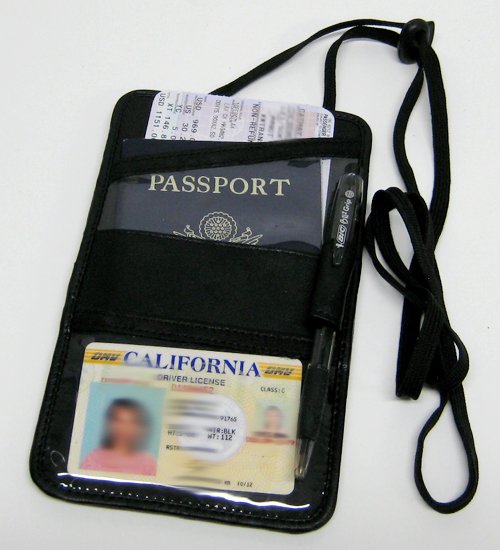 BLACK PASSPORT Leather ID CARD Holder Neck Pouch Wallet