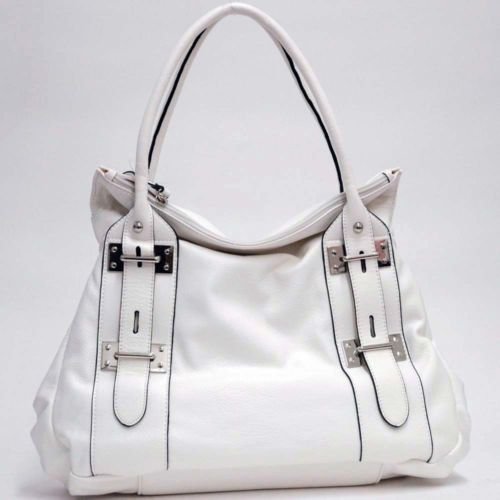 White Vani Big Buckle Designer Bucket Handbag Purse