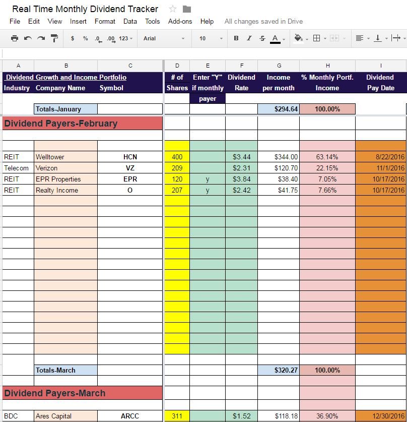 Real Time Monthly Dividend and Income Tracker