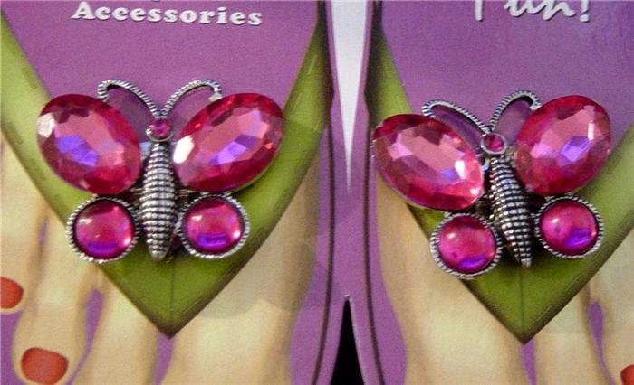 Rhinestone Butterfly Shoe Sandal Flip Flop Clips Hot Pink