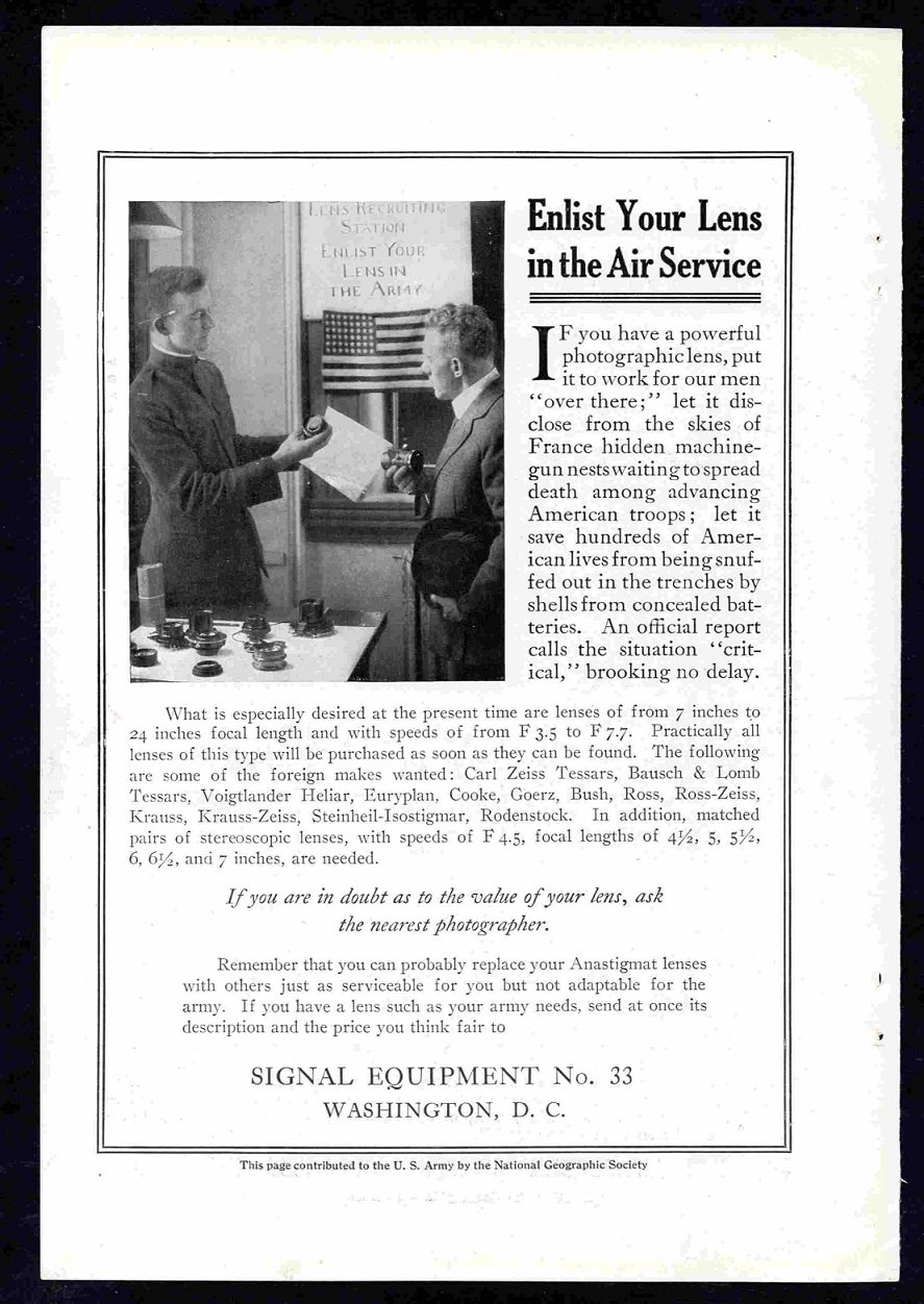 1918 Natgeo Photo World War 1 WW1 Army Air Corp Appeal For Photographic ...