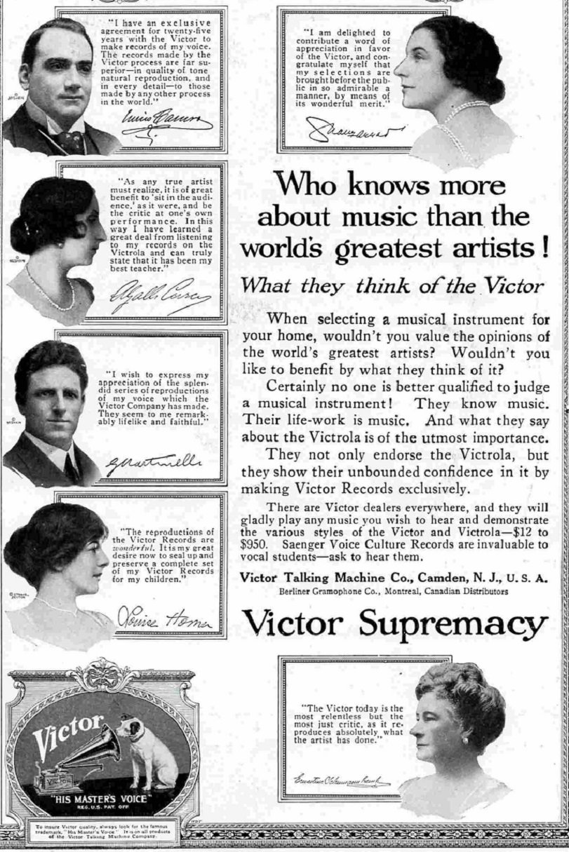 1918 RCA Victor Ad Enrico Caruso Martinelli Louise Homer