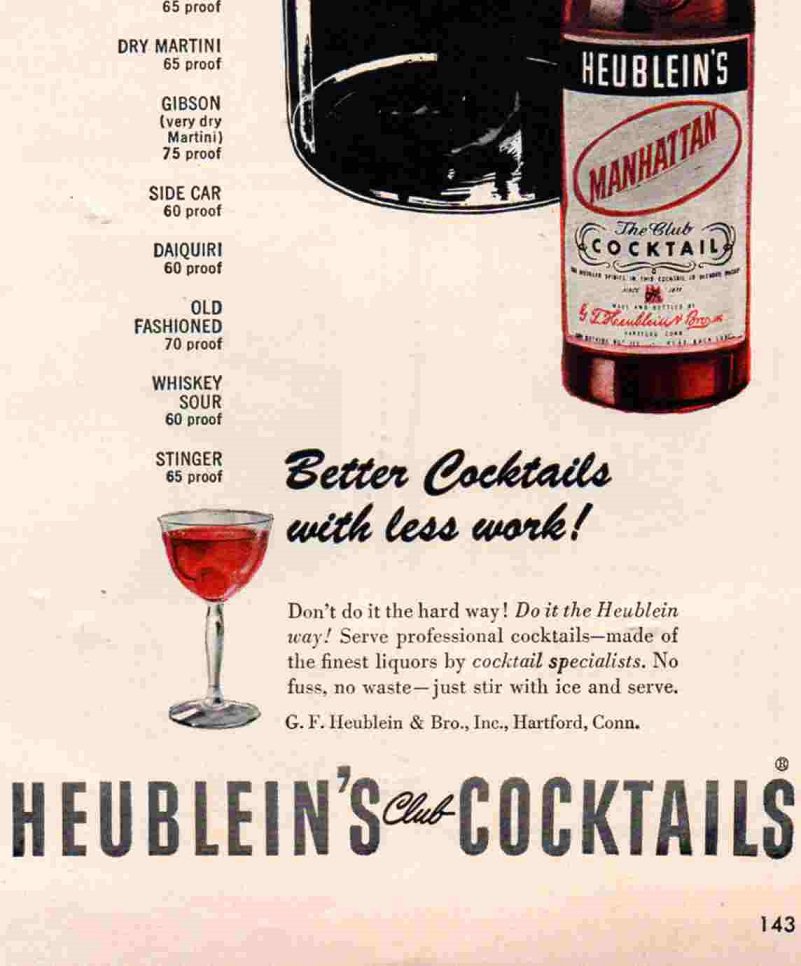 1949 Print Ad Heublein Manhattan Cocktail and Clicquot Club Soda