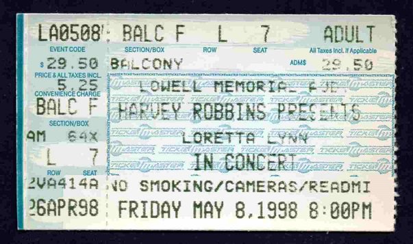 Loretta Lynn In Concert 1998 Ticket Stub Lowell MA