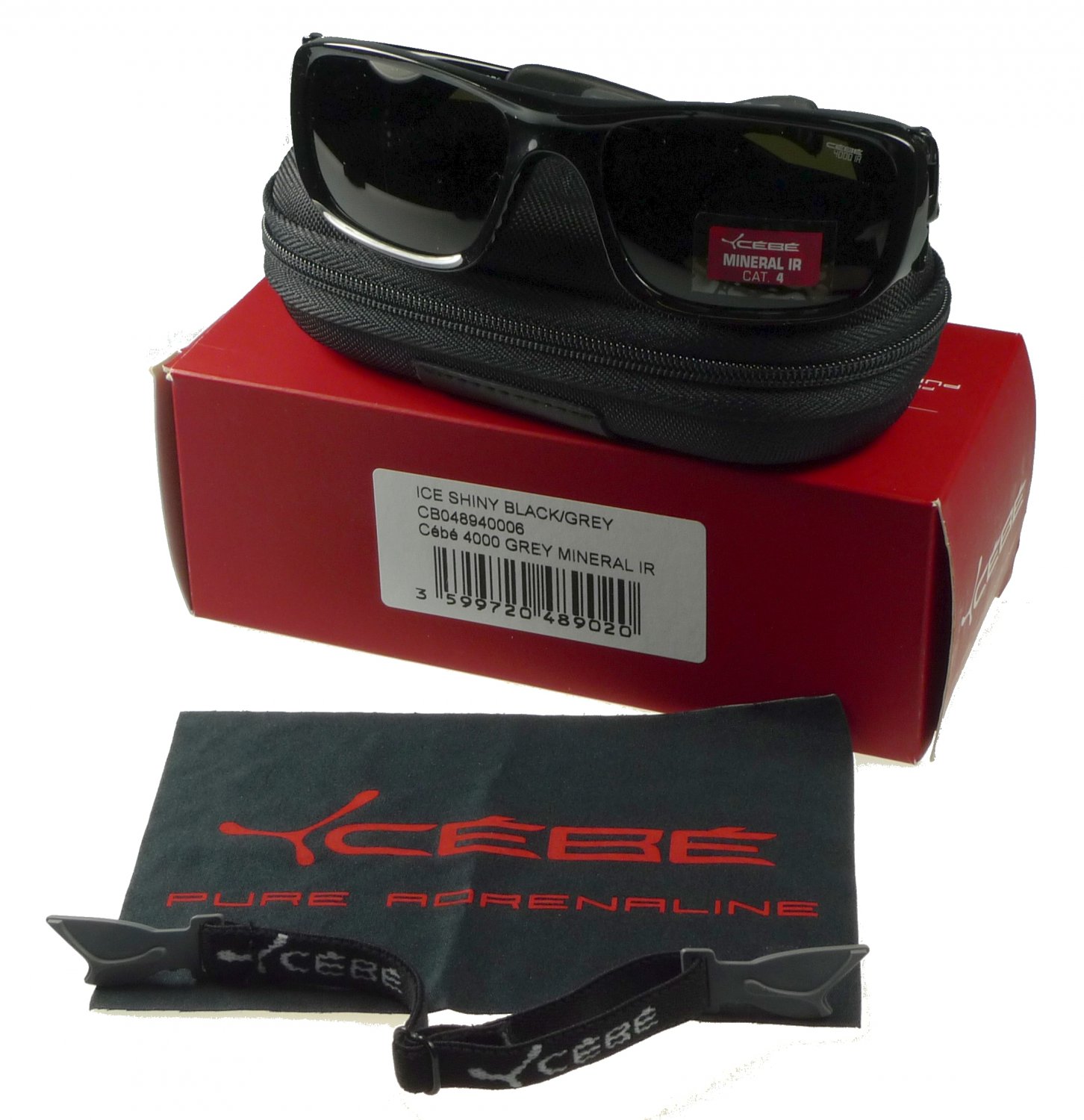 Cébé ICE Sunglass, Shiny Black Nylon Frame/Scratch Resistant Glass ...