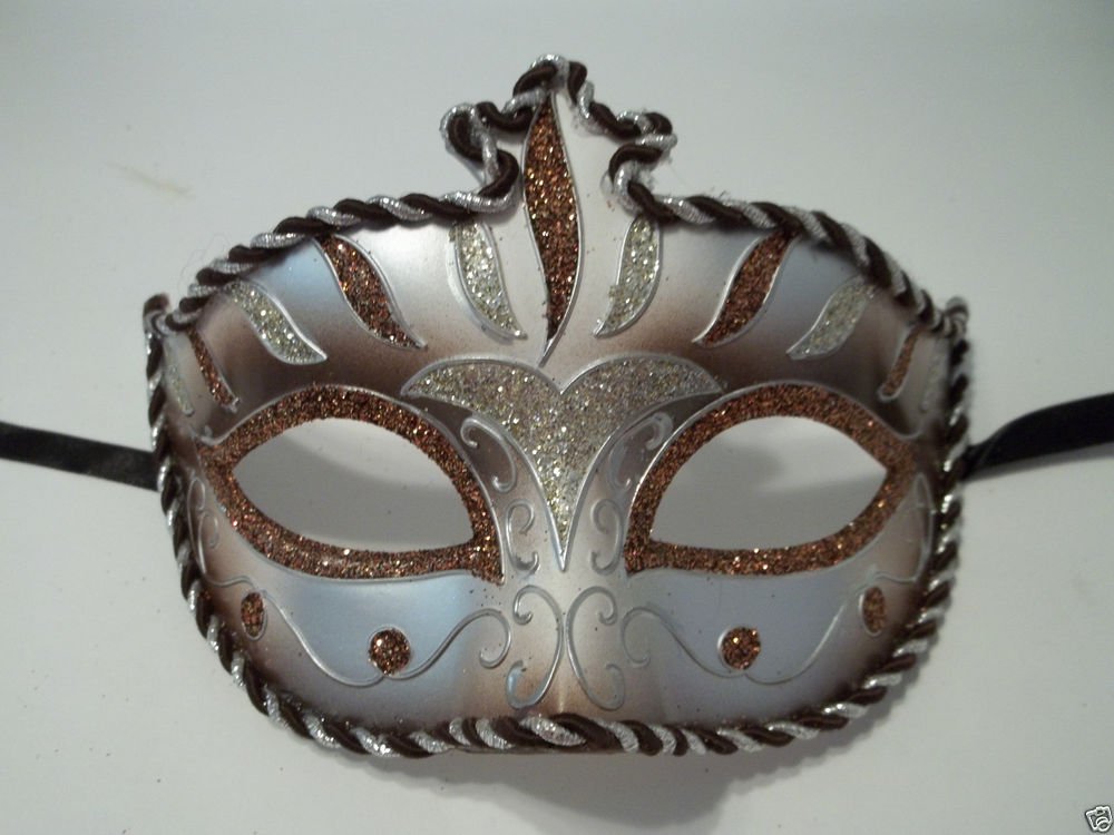 Brown Copper Silver Stripe Venetian Mardi Gras Masquerade Mask Prom Dance