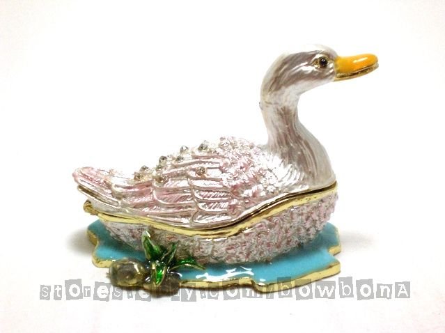 New Duck in Pond Rhinestone jewel Trinket Jewelry Box Gift