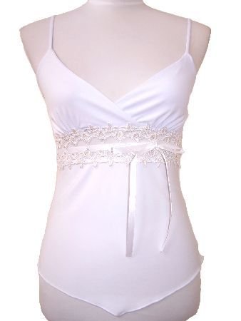 White Detailed Waist Ribbon V-Bottom Top Small, Juniors Women's