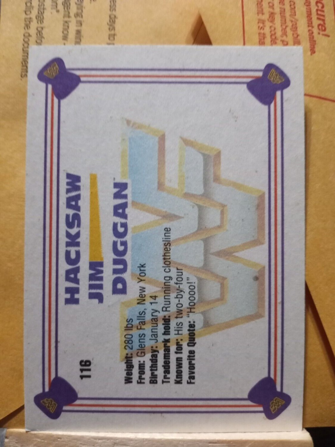 HACKSAW JIM DUGGAN 1991 CLASSIC SIGNED AUTOGRAPHED CARD WWE LEGEND #116