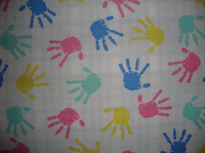 F8 Princess Fabrics Pastel Finger Paint Hand Prints on White Cotton ...
