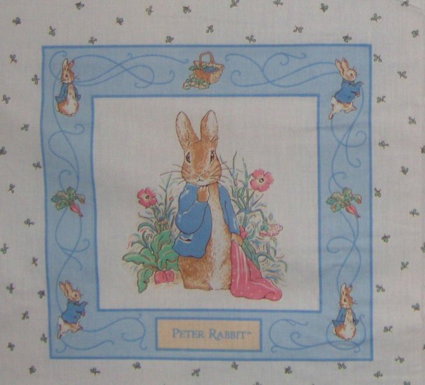 Vintage Beatrix Potter Peter Rabbit Quilt Block Panel Cotton Fabric Square