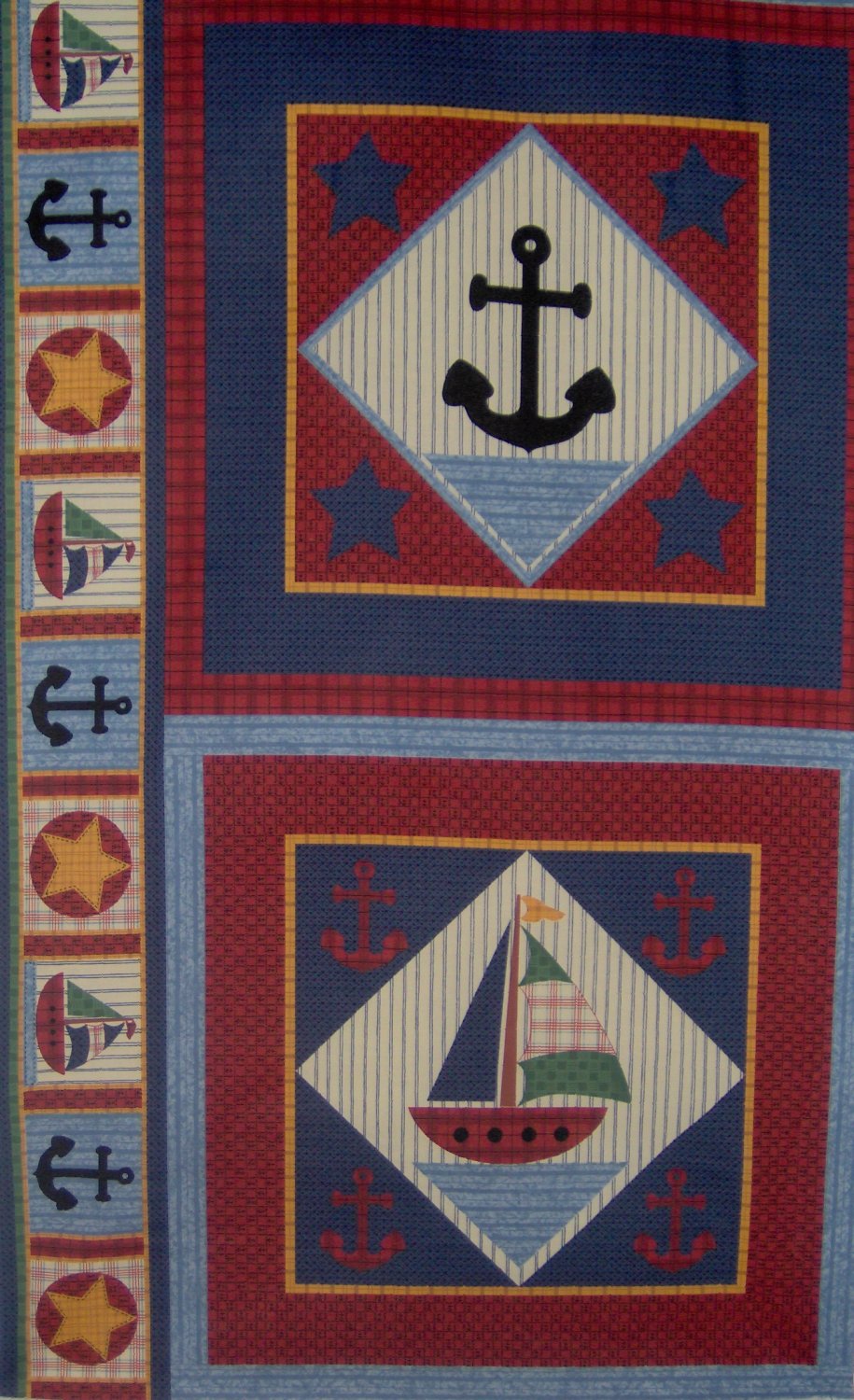 Nautical Baby Pillow Panel Quilt Block Cotton Kids Sail Boat Anchor Fabric