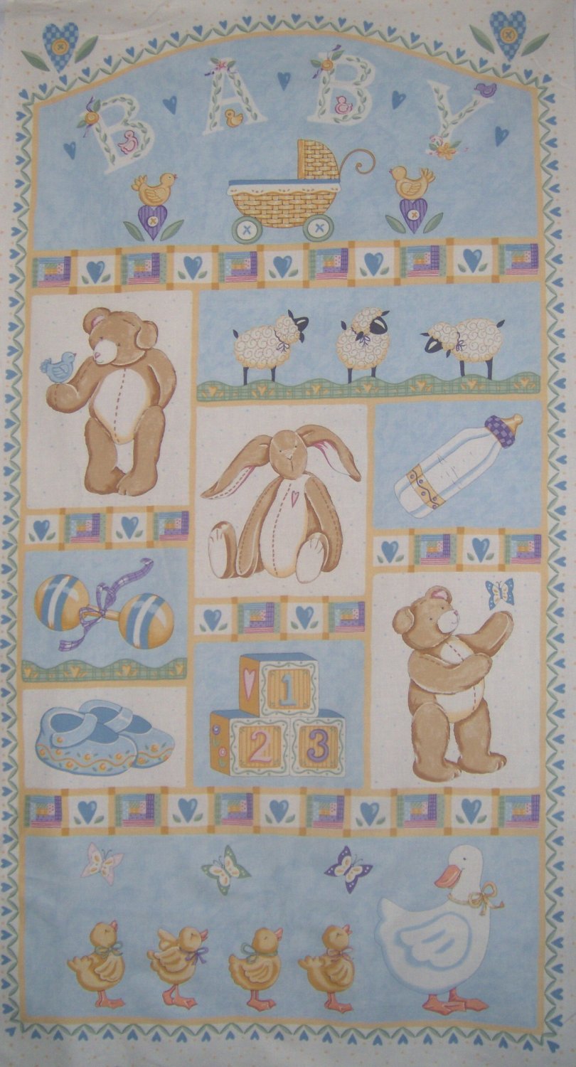 Moda Sweet Lullaby Blue Baby Quilt Top or Wall Hanging Fabric Panel