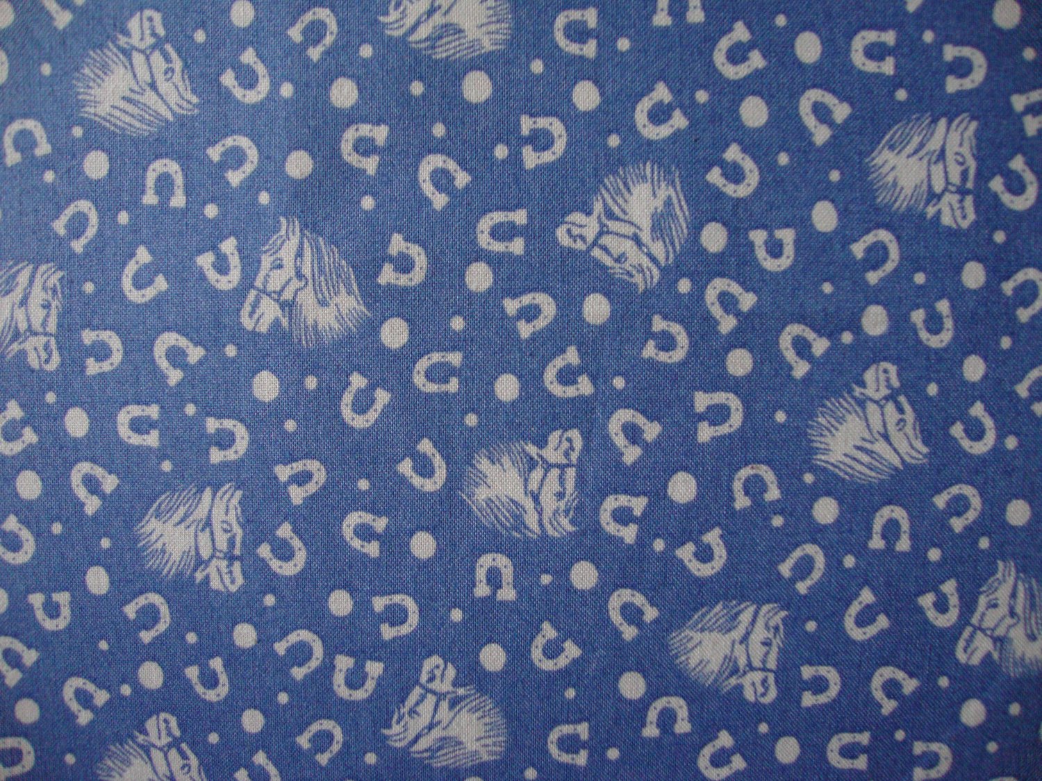 FQ 1930's Era Designs Horses & Horseshoes on Blue Cotton Fabric Fat Quarter