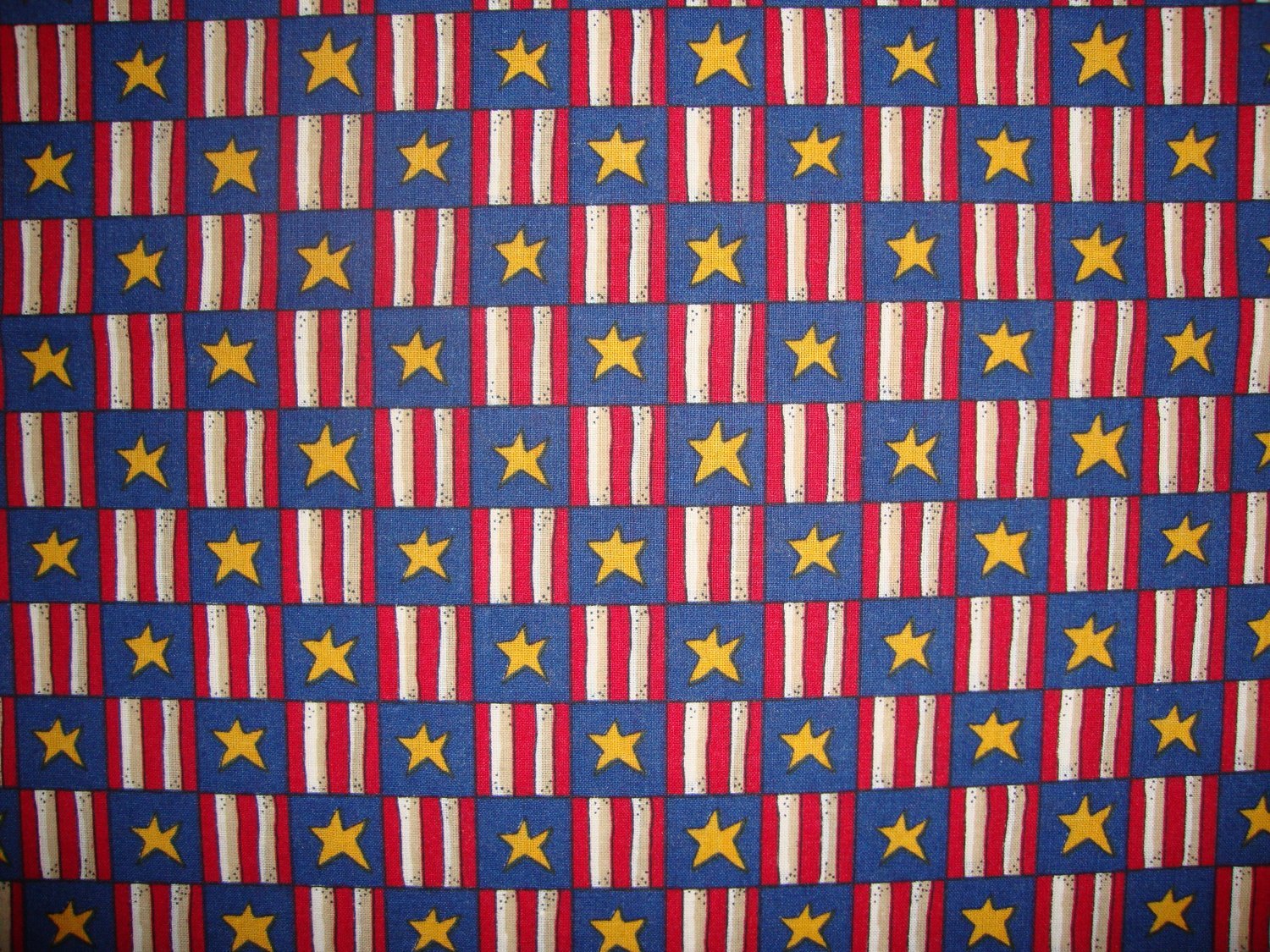 1 1/2+ Yard Red White Blue and Gold Stars and Stripes Patchwork Cotton ...