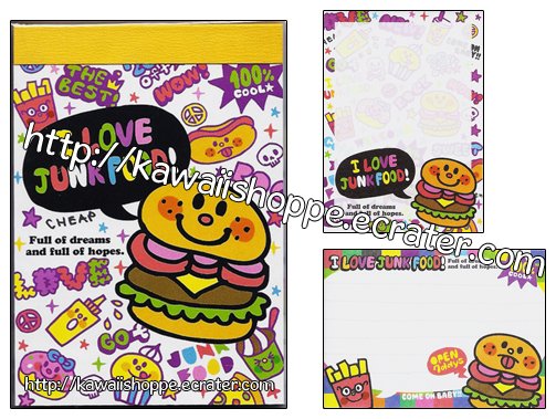 Kamio Japan I Love Junk Food Mini Memo Pad Kawaii Hamburgers Fast Foods ...