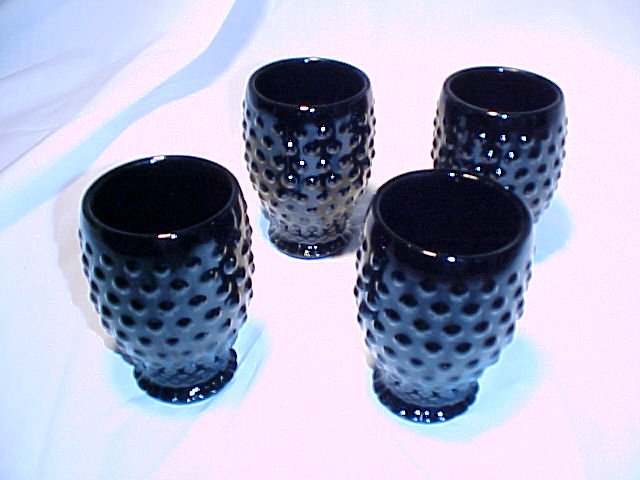 Tiara Glassware -- Black Hobnail Goblets