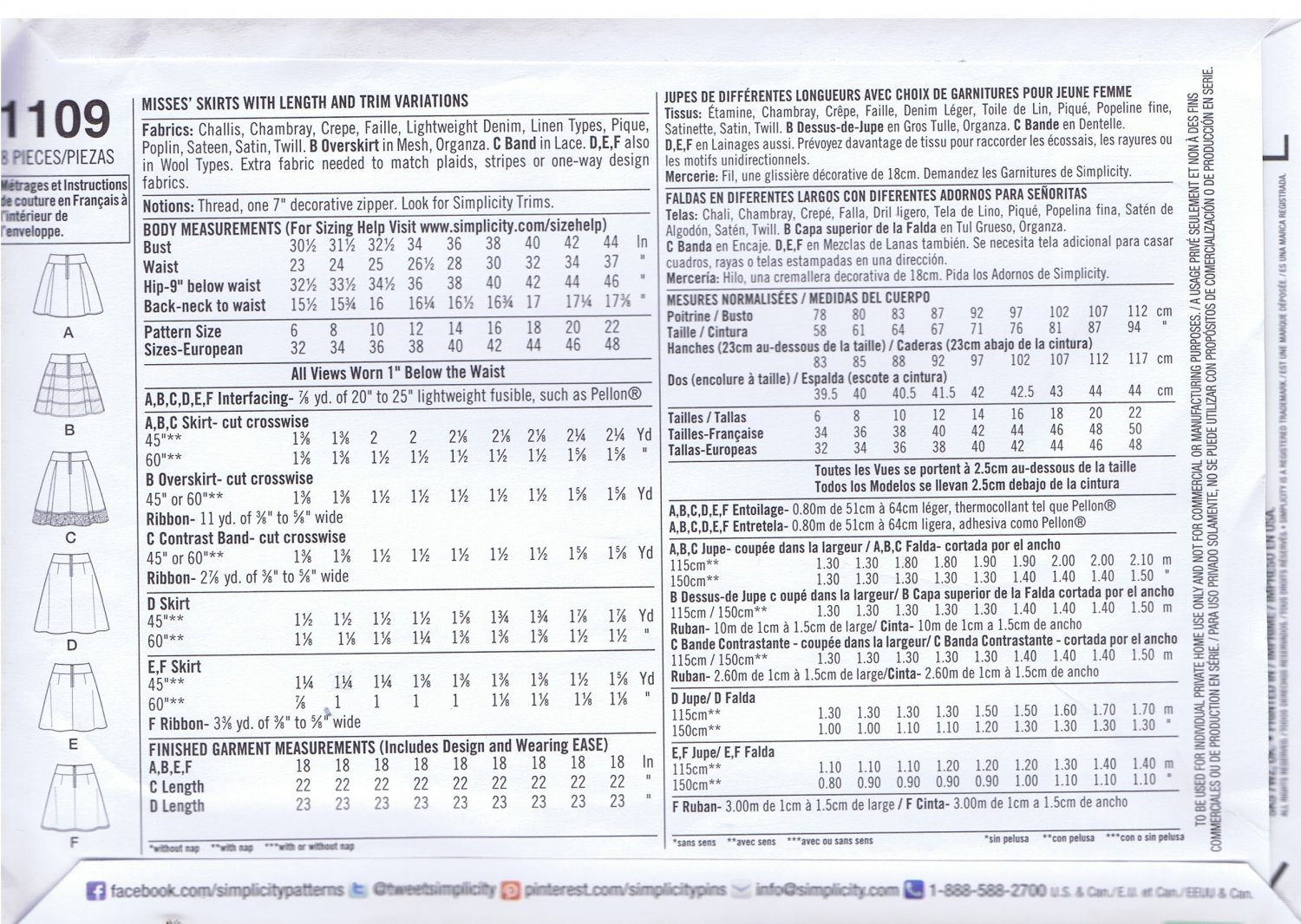 1109 Simplicity - Sizes 14 - 22 - (T-Bla-L-16)