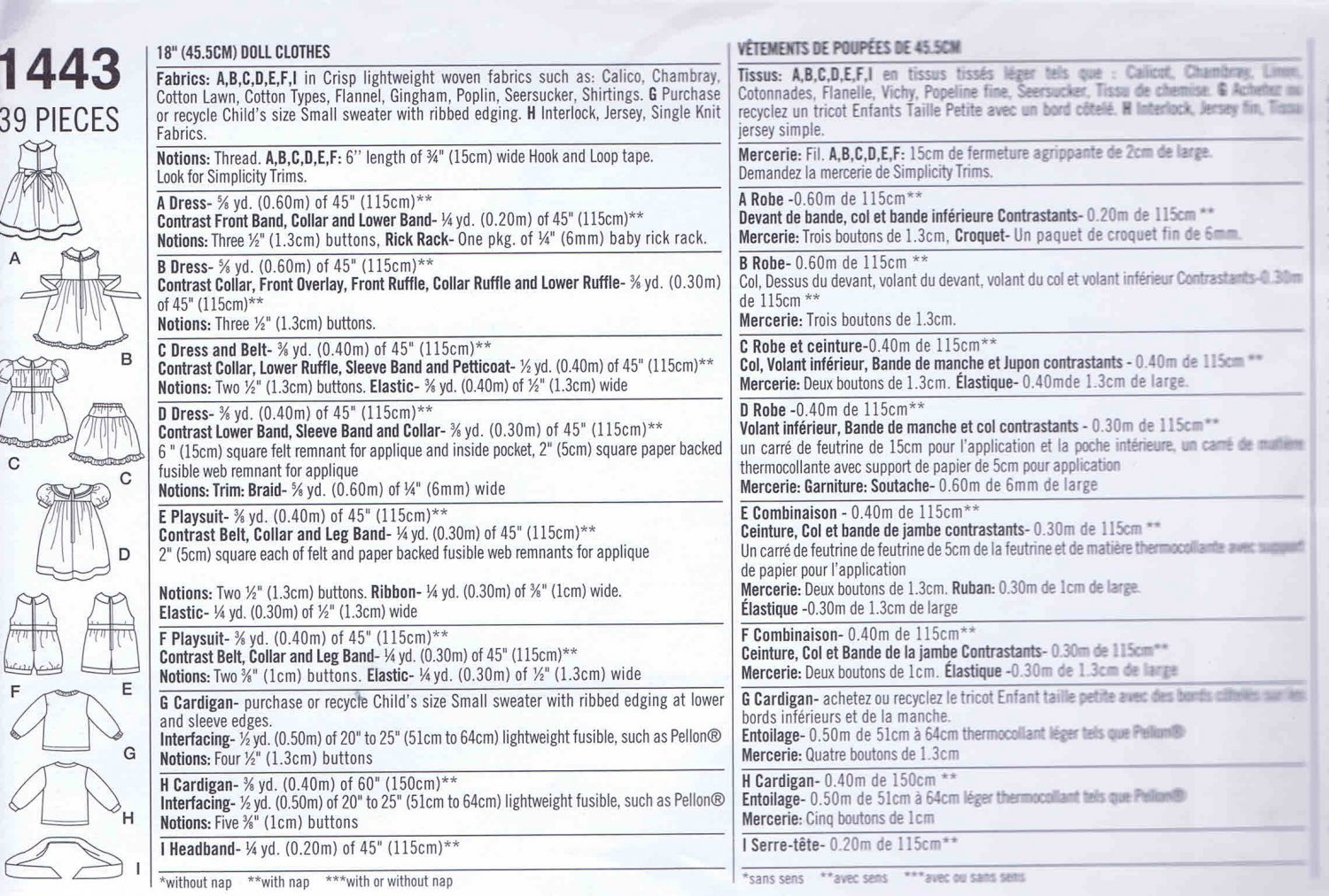 1443 - Simplicity - 18" Doll Clothes - (T-Bla-L-16)