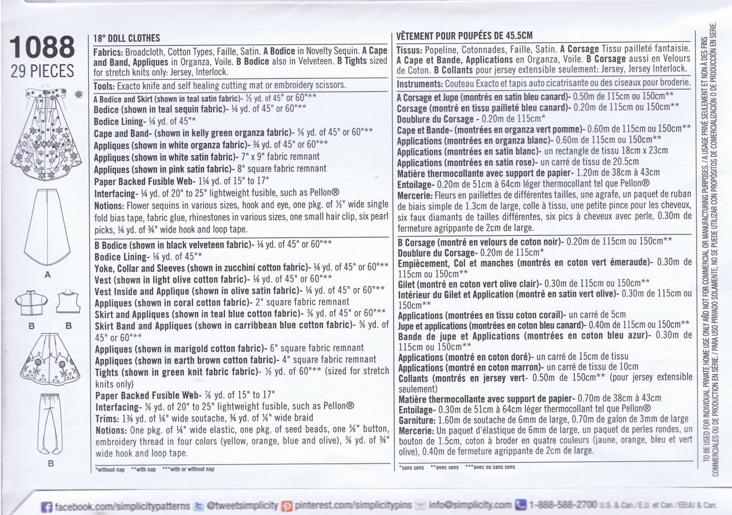 1088 Simplicity - 18" Doll Clothes - (T-Bla-L-16)