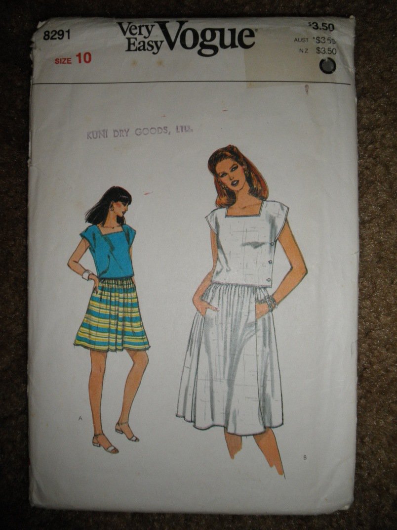 Vogue Sewing Pattern 8291 Misses' Size 10 Easy Top and Skirt Uncut