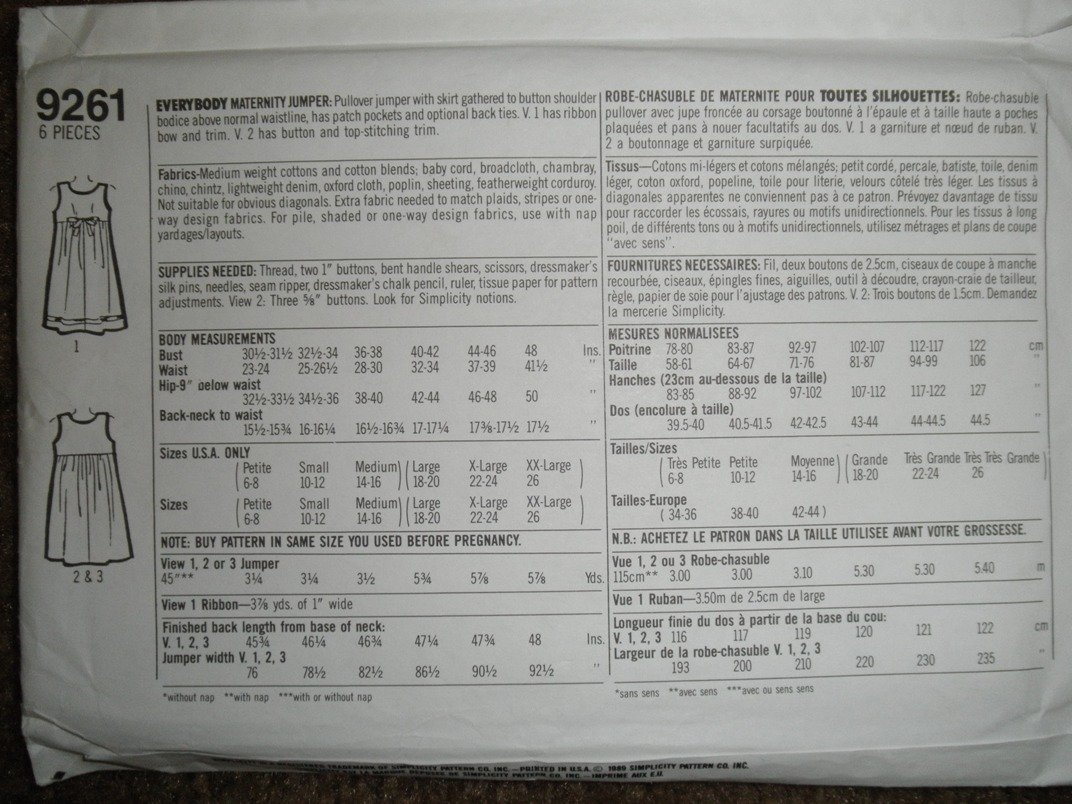 Simplicity Sewing Pattern 9261 Misses Size PT SM MED Maternity Jumper Uncut
