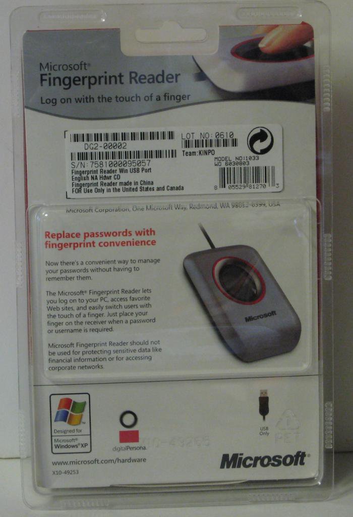 SOLD - Microsoft Fingerprint Reader - Model 1033 - USB - New - XP / Vista