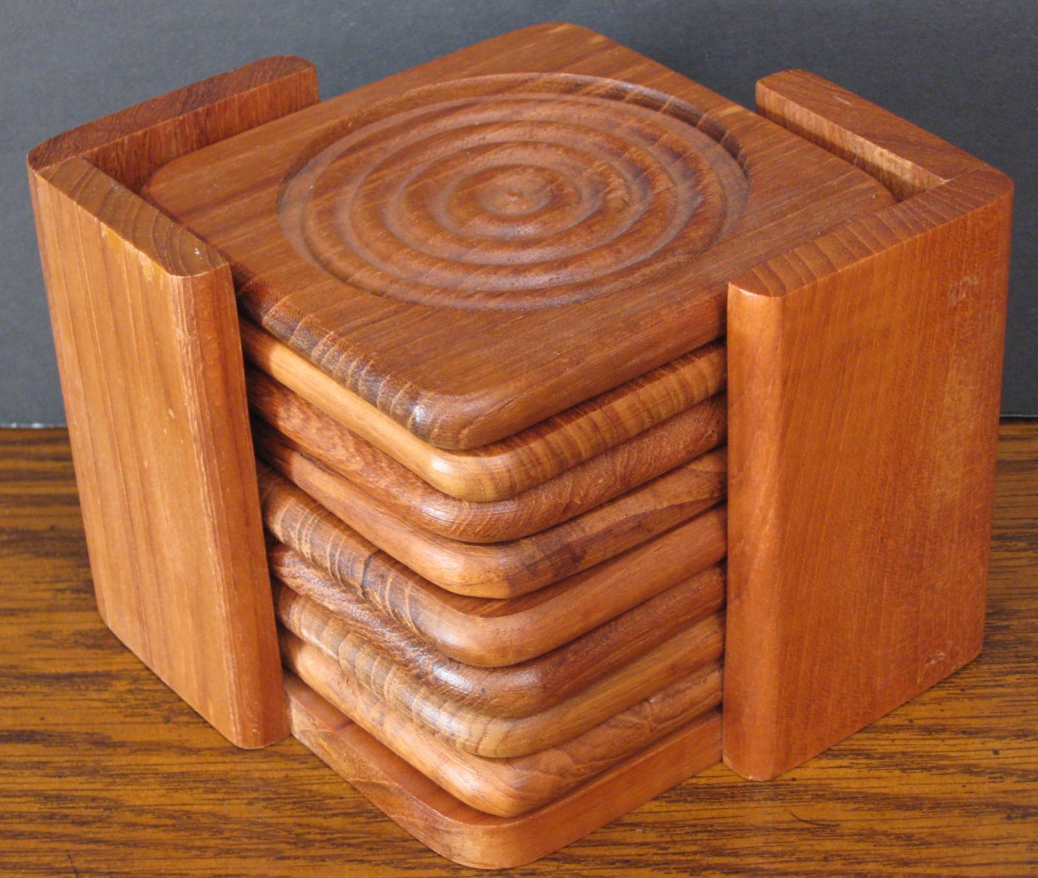 SOLD - Dolphin 8 Piece Teakwood Square Coaster and Holder Set - Teak ...