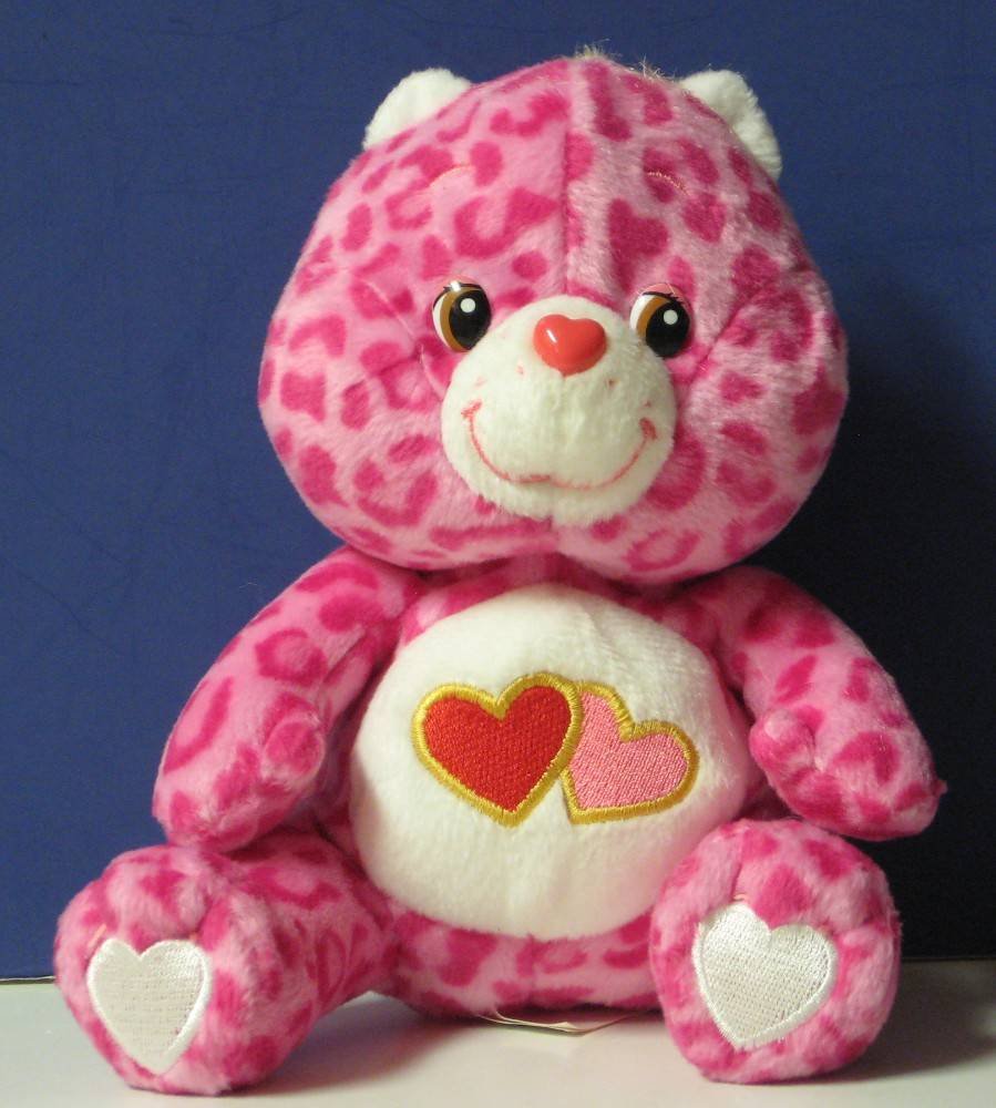 SOLD - Care Bears Love a Lot Bear 7" Plush Leopard Print - 2004 Vintage
