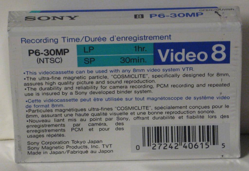 Sony P6-30MP Metal 8mm Video 8 Cassette Tape Cartridge - 30 Minutes / 1 ...