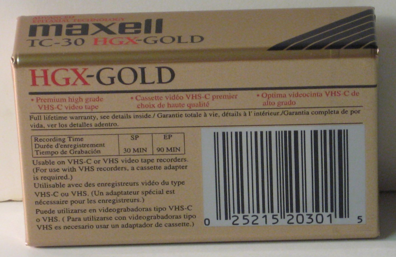 Maxell TC-30 HGX-Gold - 30 Minute VHS-C Video Camcorder Cassette Tape - 1990s Vintage