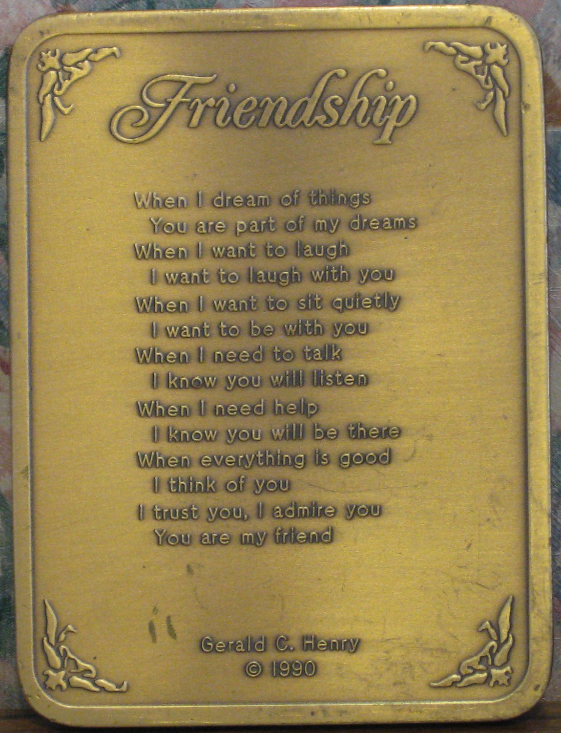 SOLD - Bronze Gift Hummingbirds Friendship Poem Medallion – Gerald ...