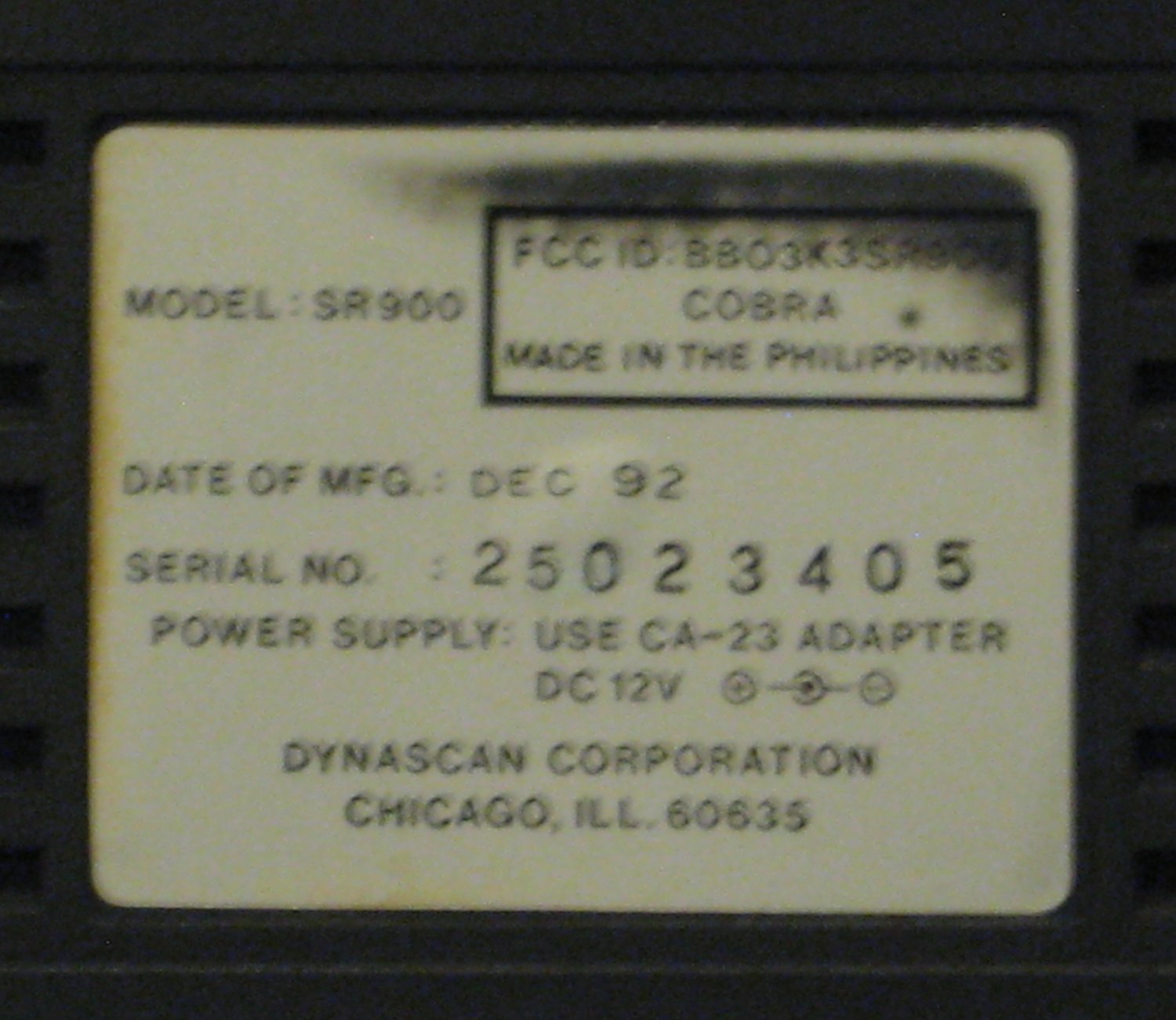 Cobra SR-900 Police / Weather Scanner - 16 Channels - 1992 Vintage