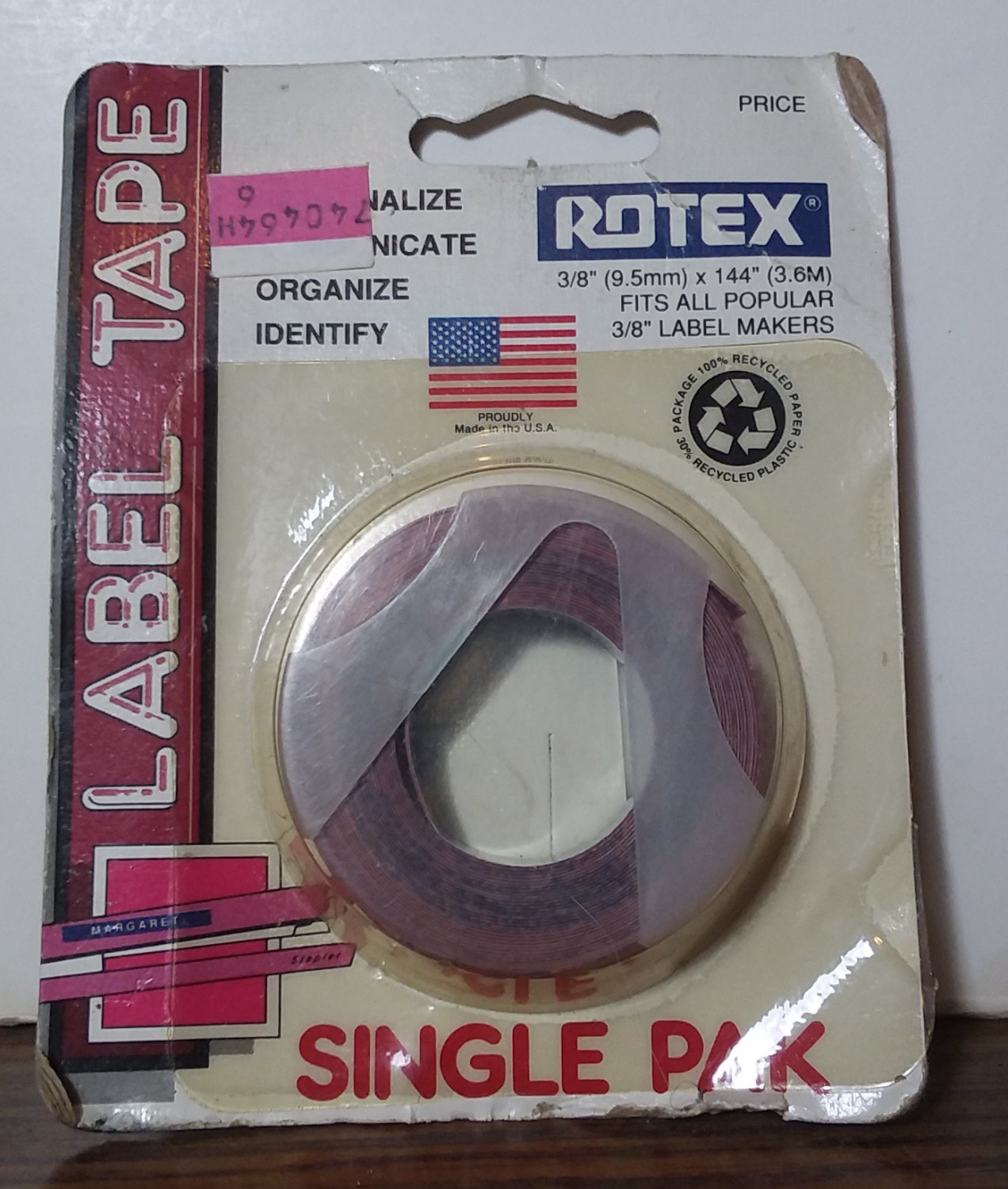 Rotex Roll of Red Label Maker Tape - 3/8" - New on Card 12 Foot Roll ...