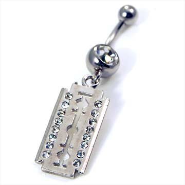 Double Edge Razor Blade Black Diamond CZ Belly Navel Ring BJ18