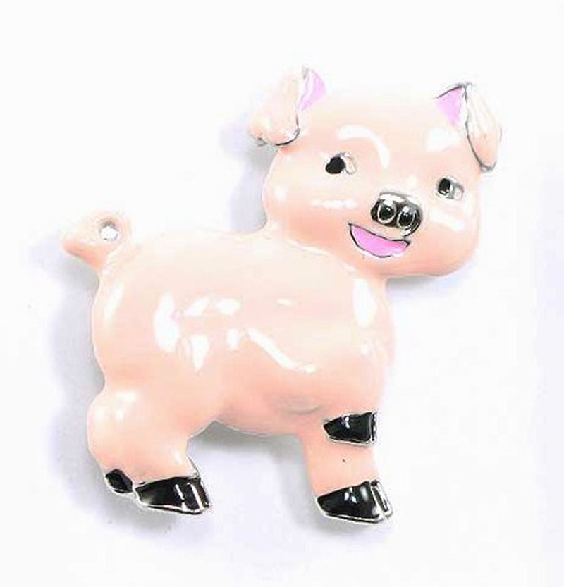 Adorable Pink Enamel Pig Brooch Pin Broach BP20