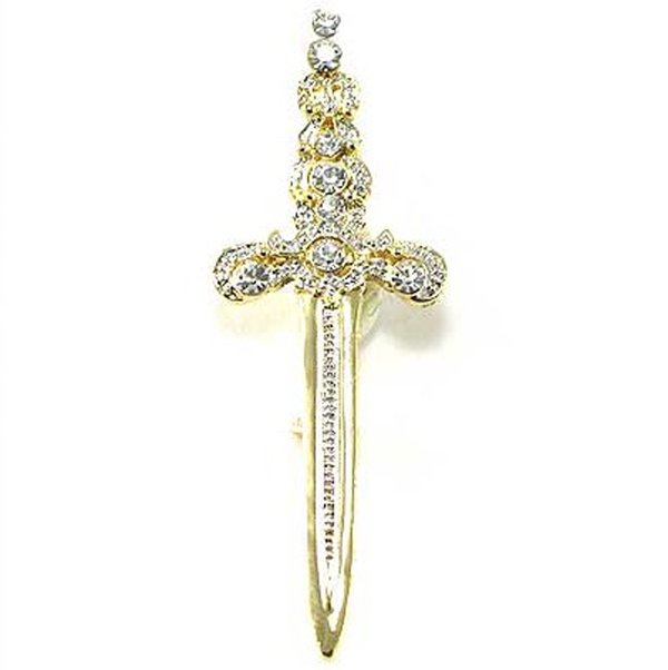 Unique Clear Crystal Gold Sword Brooch Broach Pin BP38