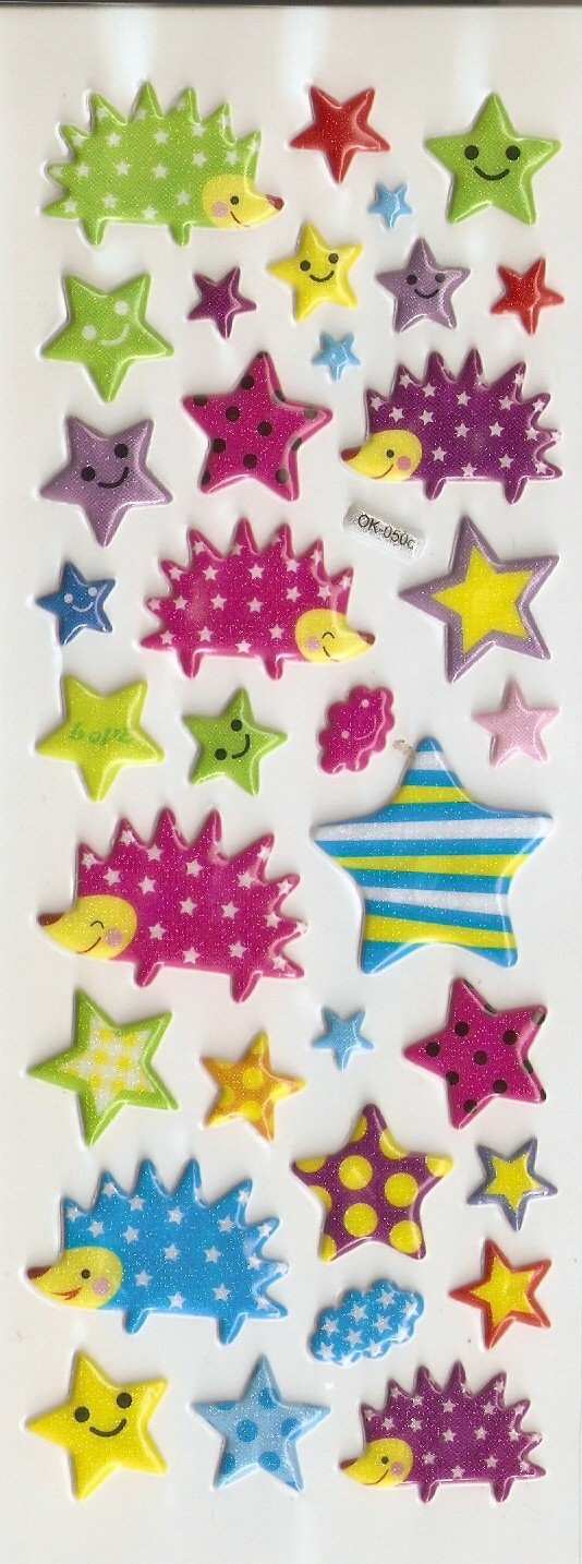 OK050c Star and Hedgehog Mini Puffy Sticker FREE SHIPPING